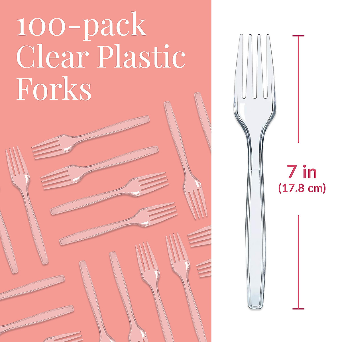 Prestee 100 Clear Plastic Forks, Plastic Forks Heavy Duty, Clear Forks Silverware, Plastic Cutlery, Disposable Forks Pack, Bulk Disposable Flatware, Plastic Utensils Set, Disposable Silverware Cutlery