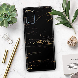 DesignSkinz Black & Gold Marble Swirl V10 Protective Vinyl Decal Wrap Skin Cover Compatible with The Samsung Galaxy S20 (Screen Trim & Back Glass Skin)