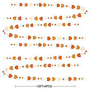 52 Ft Orange Heart Garland Gradient Heart Hanging Paper Streamer for Fall Autumn Wedding Bridal Shower Birthday Baby Shower Engagement Valentines Day Thanksgiving Harvest Party Decorations Supplies