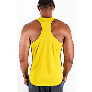 DEVOPS 3 Pack Men's Y-Back Dry Fit Muscle Gym Workout Tank Top (Large, Charcoal/Red/Yellow)