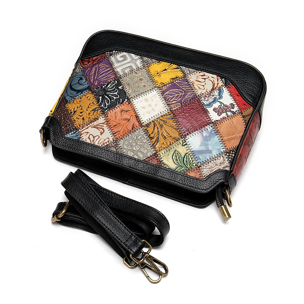 Leather Cute Crossbody Bags for Women Coloful Floral Patchwork Unique Shoulder Purse and Handbags Medium