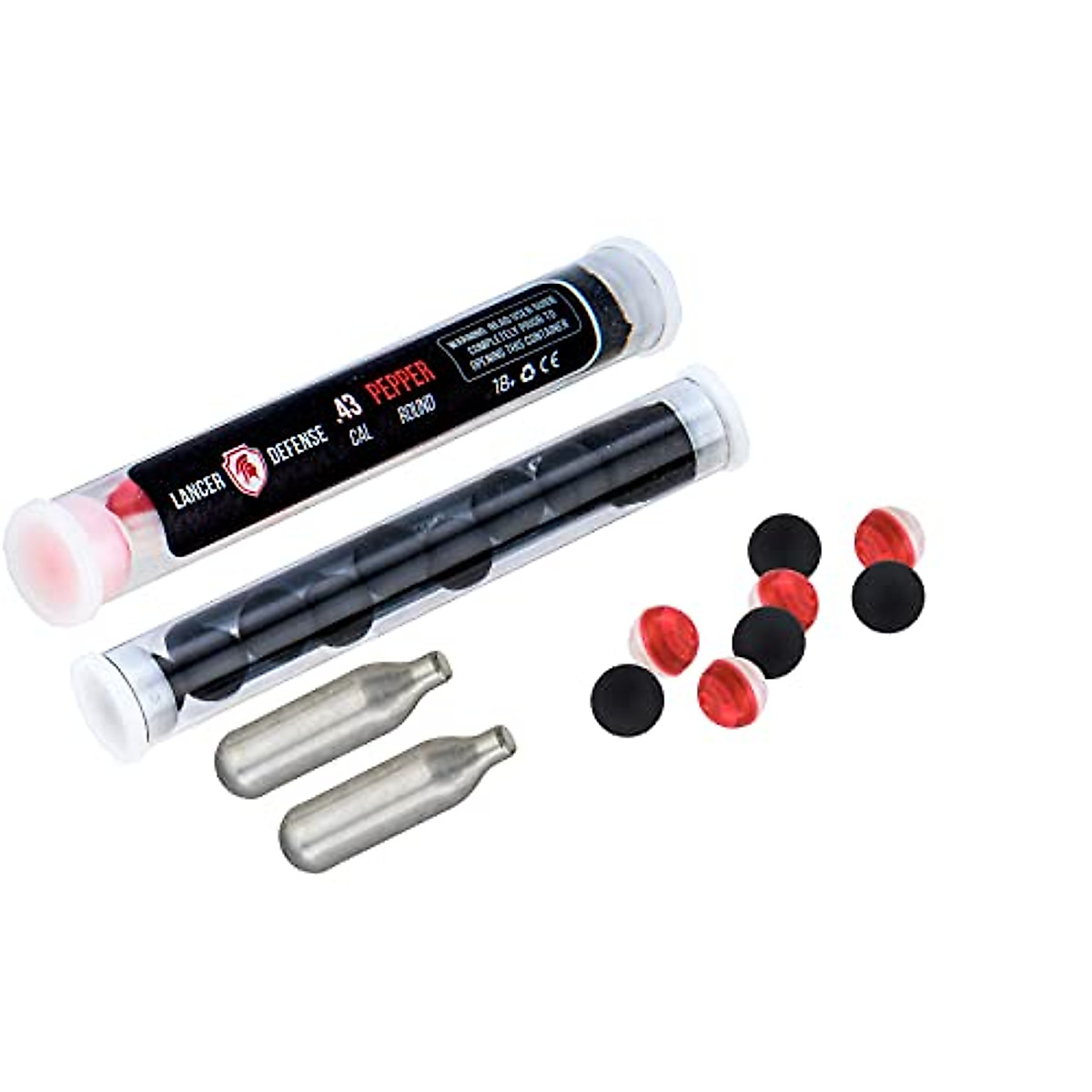 Lancer Tactical Defense Ball 0.43 Cal for Self Defense Includes Pepper Projectile, Rubber Ball, and Cartridges, for Use in All Pepper Projectile Launchers in 0.43 Cal, Pack of 8 Each