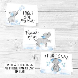 Hadley Designs 24 Blue Elephant Baby Shower Thank You Cards Boy Baby Shower Thank You Cards - Elephant Baby Shower Thank You Cards With Envelopes Baby Boy Thank You Cards