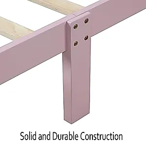 RIDFY Wood Twin Bed Frame with Headboard/Footboard, Modern Platform Camas Frame, Wood Slat Support Mattress Foundation/Noise Free/No Box Spring Needed/Easy Assemble (Pink)