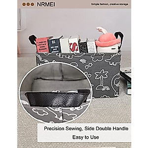 NRMEI Rectangle Storage Bin Toy Organizer Foldable Waterproof Coating Nursery Hamper for Living Room Bedroom and Clothes Toys(Rec Line Dinosaur)