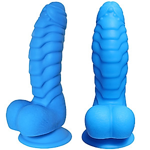 LZYAA Realistic Dildo, Liquid Silicone Material No Any Smell Adult Sex Toys Penis, Strong Suction Cup for Hand-Free 2 Balls G-Spot Vaginal Discreet Package(Blue)