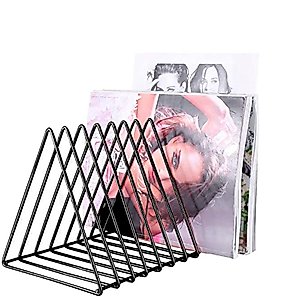 Urban Deco Triangle Desk Organizers Metal Wire Magazine Holder 10 Sections Decorative File Folder Organizer Vinyl Record Storage Office File Organizer For Desk - Black Magazine File Holder
