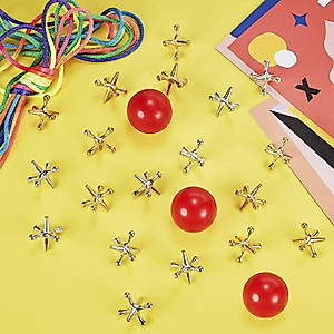 Neo LOONS 3 Sets Retro Metal Jacks and Ball Game Kit - 3 Pcs Red Rubber Balls & 30 Pcs Gold and Silver Metal Jacks, Classic Game of Jacks for Party Favor, Game Prizes, Kids and Adult