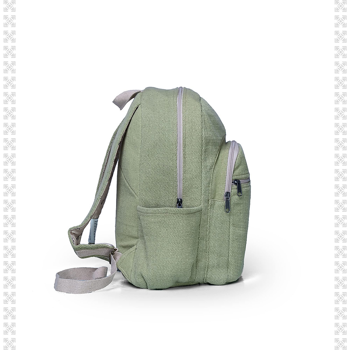 Ruana Hemp Backpacks Lightweight 100% Natural Hemp Cotton Fabric Casual Daypack Multipurpose Handmade Bag For Travel, Hiking, Yoga, Picnic (Green, 38 cm W x 45 cm L)