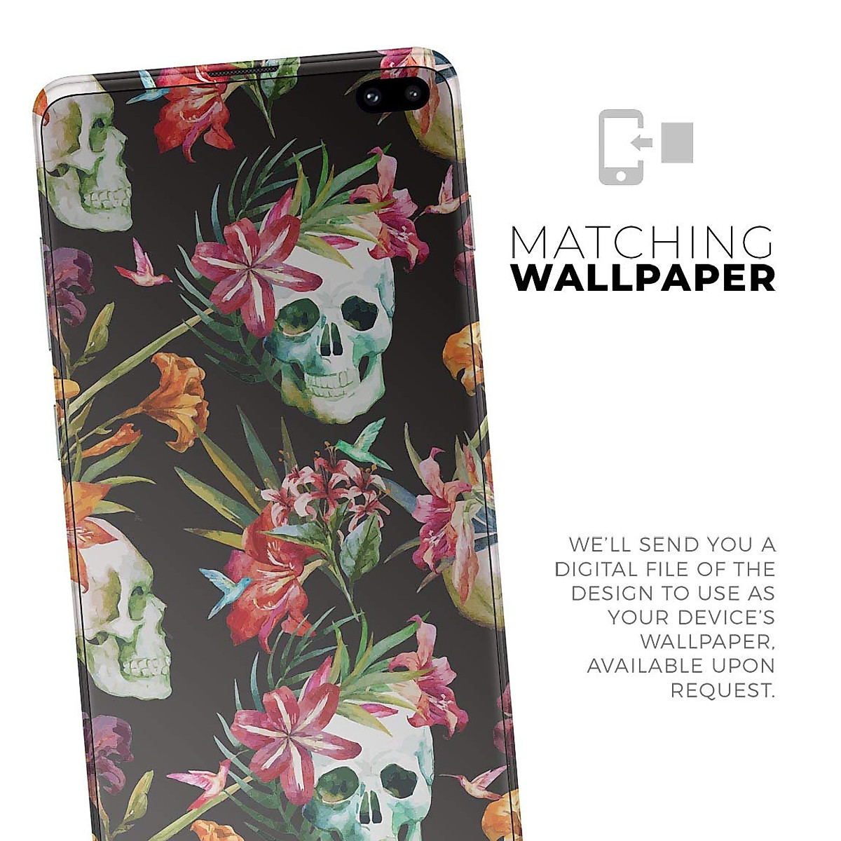DesignSkinz Tropical Skull Floral Protective Vinyl Decal Wrap Skin Cover Compatible with The Samsung Galaxy S20 (Screen Trim & Back Glass Skin)