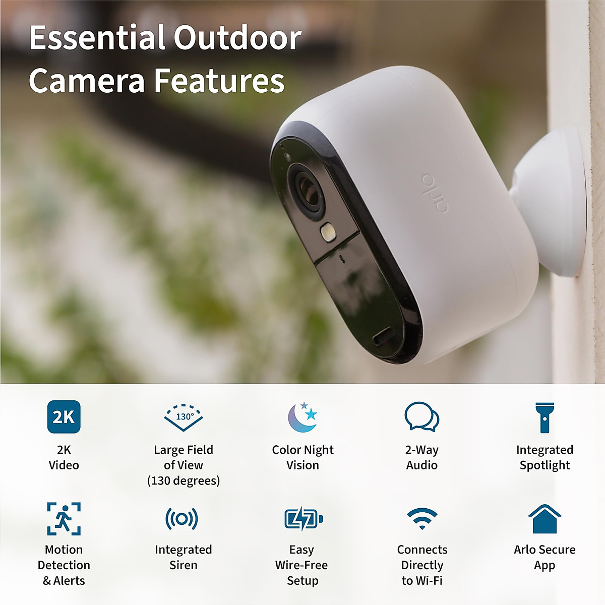 Arlo Essential Security Camera 2K | Indoor - Outdoor | 2nd Gen | Wireless with Spotlight, 2-Way Audio, Color Night Vision, Live Stream, Motion Activation, Real Time Notifications - White, 2 Camera