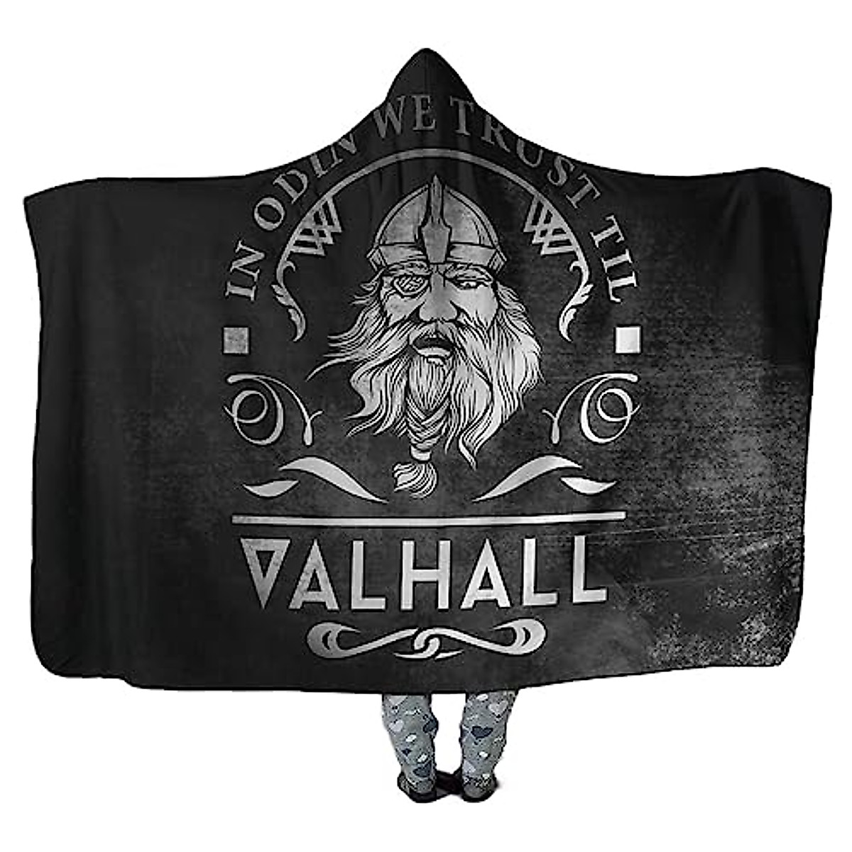Viking 3D Printed Hooded Blanket Warm Soft Vacnut Awe Helmet Celtic Knot Unisex Winter Wearable Hooded Blanket Double Thick Plush Fleece Blanket Cape ( Color : Blanket , Size : 80x60in/150x200cm )