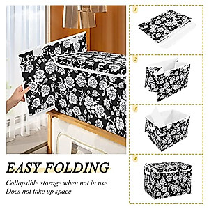CaTaKu Black Rose Boho Storage Bins with Lids Fabric Large Storage Container Cube Basket with Handle Decorative Storage Boxes for Organizing Clothes Shelves