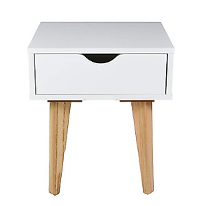 Mid Century Modern Nightstand – MDP Bedside Table Night Stand – Premium Quality Wood – Available in Black, White, Natural Wood – Single Drawer End Table – Contemporary Design