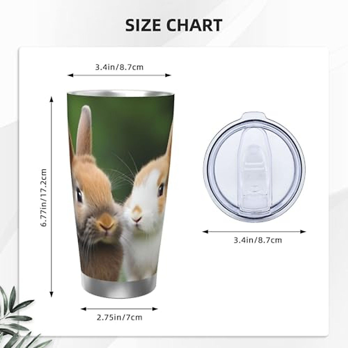 Cute Rabbits Tumbler with Lid and Straw 20oz Stainless Steel Car Cup for Hot and Cold Drinks, Double Wall Insulated Travel Coffee Mug Reusable Drink Thermos Cup Birthday Gifts