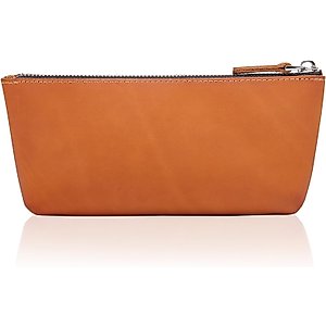 CHULEAG Leather Pen Pouch, Genuine Pencil Pouch, Elegant Handcrafted Zipper Pouch, Makeup Case for Women, Pencil Case Pencil Bag big Leather Pouch