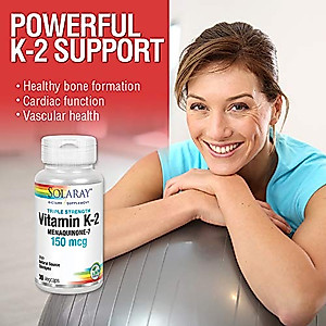 SOLARAY Triple Strength Vitamin K-2 as MK-7, 150 mcg | Heart & Bone Health, Vascular Function Support | 30ct