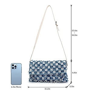 Denim Hobo Bag For Women Canvas Shoulder Tote Bag(Blue)
