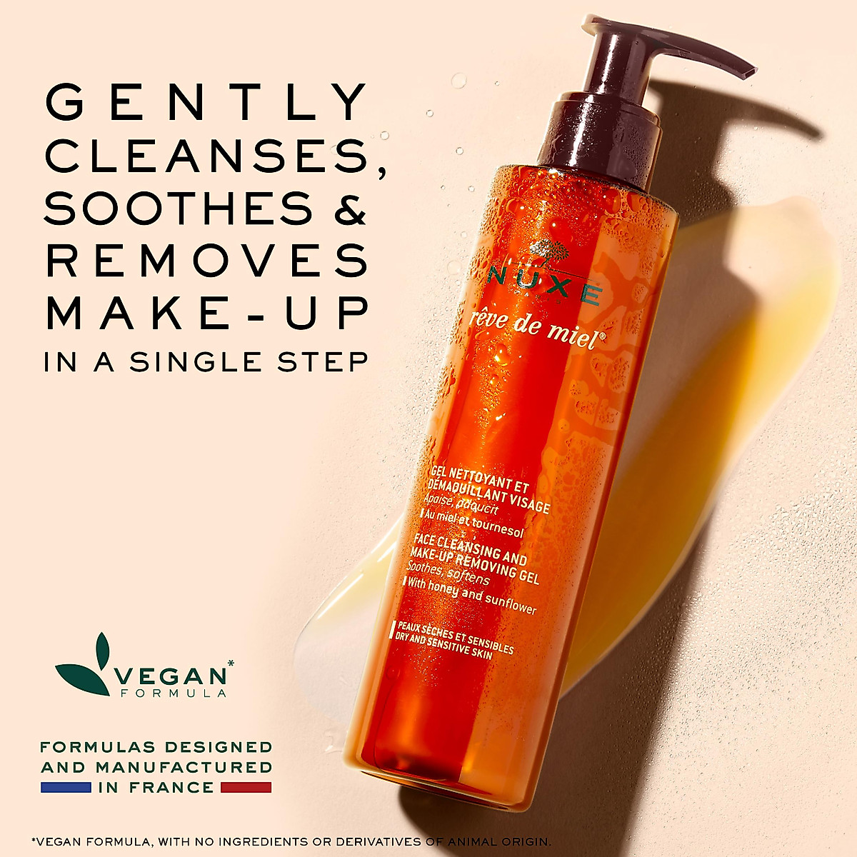 Nuxe Rêve de Miel Facial Cleanser & Makeup Removing Gel - Soothing Softening Cleanser with Honey & Sunflower - 6.7 fl.oz