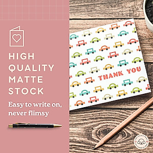 Two Poodle Press Boy Thank You Cards, Retro Car Thank You Notes with Envelopes - For Birthdays, Baby Showers, Graduation, Kids Stationery, Baptism Thank You, Teacher Appreciation - Liam