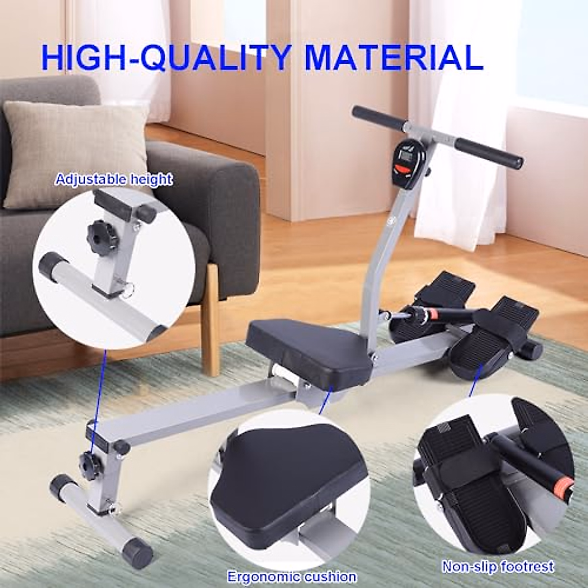 J Bryant Rowing Machine, 12 Levels of Resistance Adjustment Hydraulic Rowing Machine Home Compact Fitness Equipment, 300LBS Loading Capacity