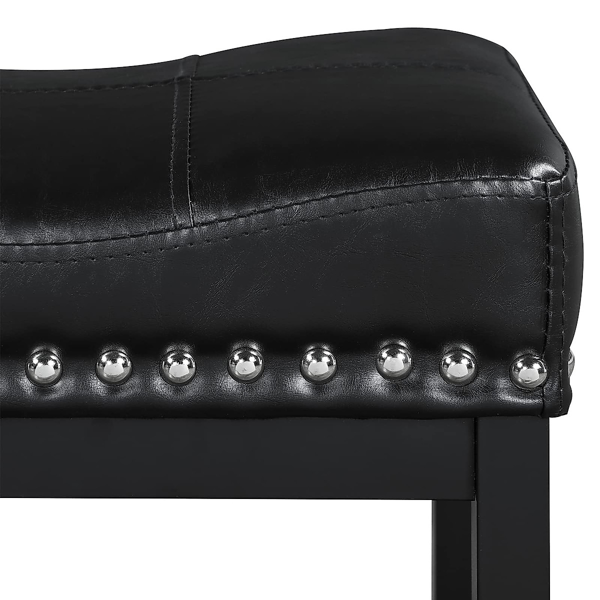 OUllUO Black Bar Stools Set of 2, Counter Height Bar Stools, Saddle Barstools, Pu Leather Stools with Metal Frame for Kitchen Island, 918P-BK