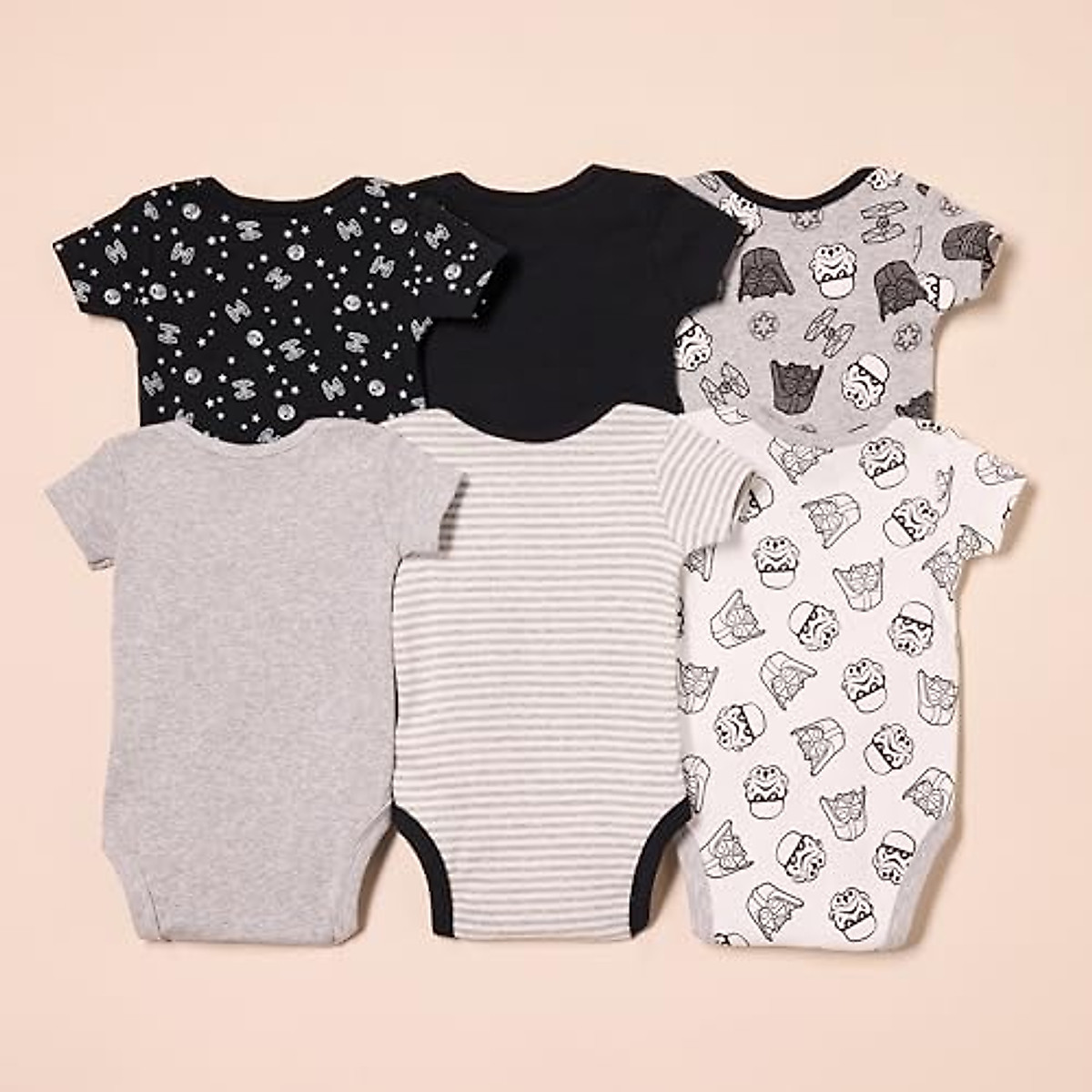 Amazon Essentials Disney | Marvel | Star Wars Unisex Babies' Short-Sleeve Bodysuits, Pack of 6, Star Wars Tiny Trooper, Newborn