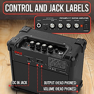 Pyle Portable Electric Guitar Amp, 10W Wall Powered Mini Amplifier with 5" High Definition Speaker, Distortion, Headphone Out