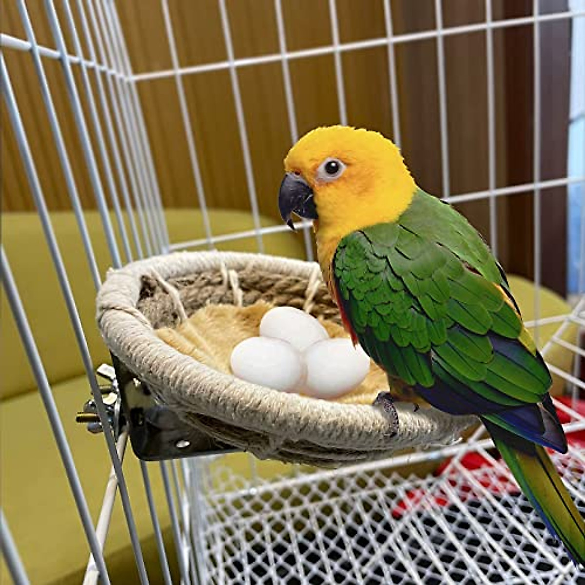 Bird Breeding Nest Parakeet Bed for Cage Parrot Hatch House Handmade Cotton Weave Hemp Rope Nesting with 3pcs Perchs for Budgie Cockatiel Conure Canary Finch Lovebird