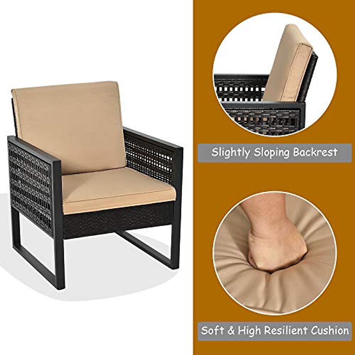 RELAX4LIFE 3-Piece Patio Furniture Set - Wicker Rattan Sofa Set, Bistro Set with Coffee Table, Seat & Back Cushions, Outdoor Conversation Set for Garden, Backyard, Poolside