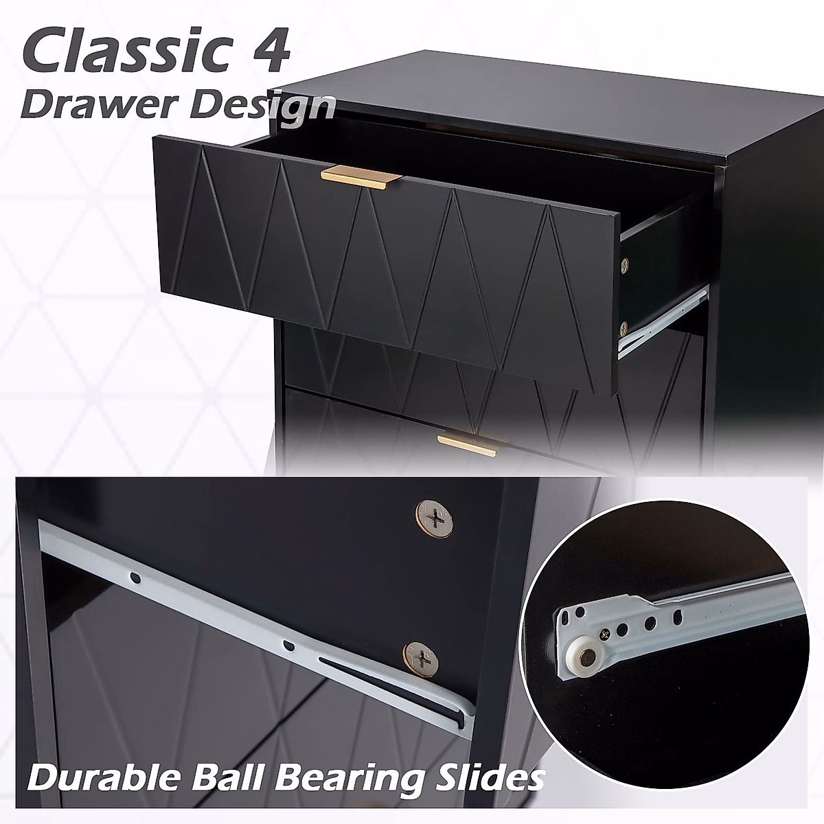 UEV 4 Drawer Dresser,Chest of Drawers,Wooden Dresser with 4 Metal Legs,Tall Dresser with Anti-Tipping Device,Dresser Set for Bedroom,Living Room (Black)