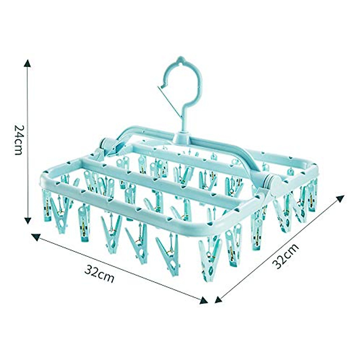 Wuyue Hua Swivel Hook 32 Pegs Drying Rack Clothes Hanger Multifunctional Folding Plastic Clothes Hanger for Underwear Socks Gloves