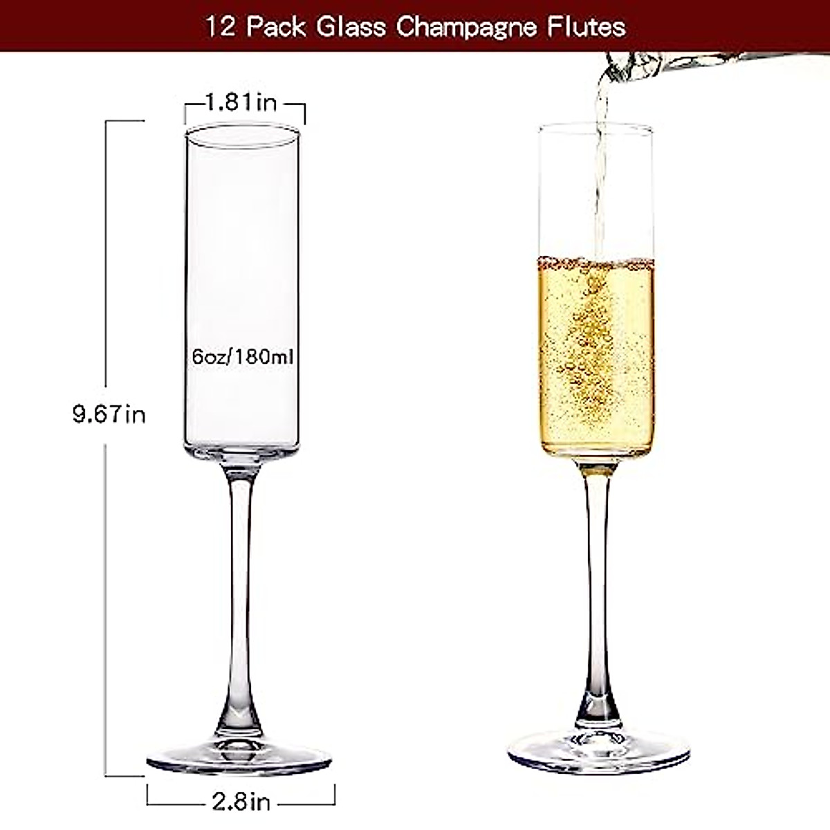 Champagne Flutes Set of 12, 6oz Classic Champagne Glasses, Sparkling Wine Glass, Stemmed Champagne Flutes for Party, Wedding and Home - Clear