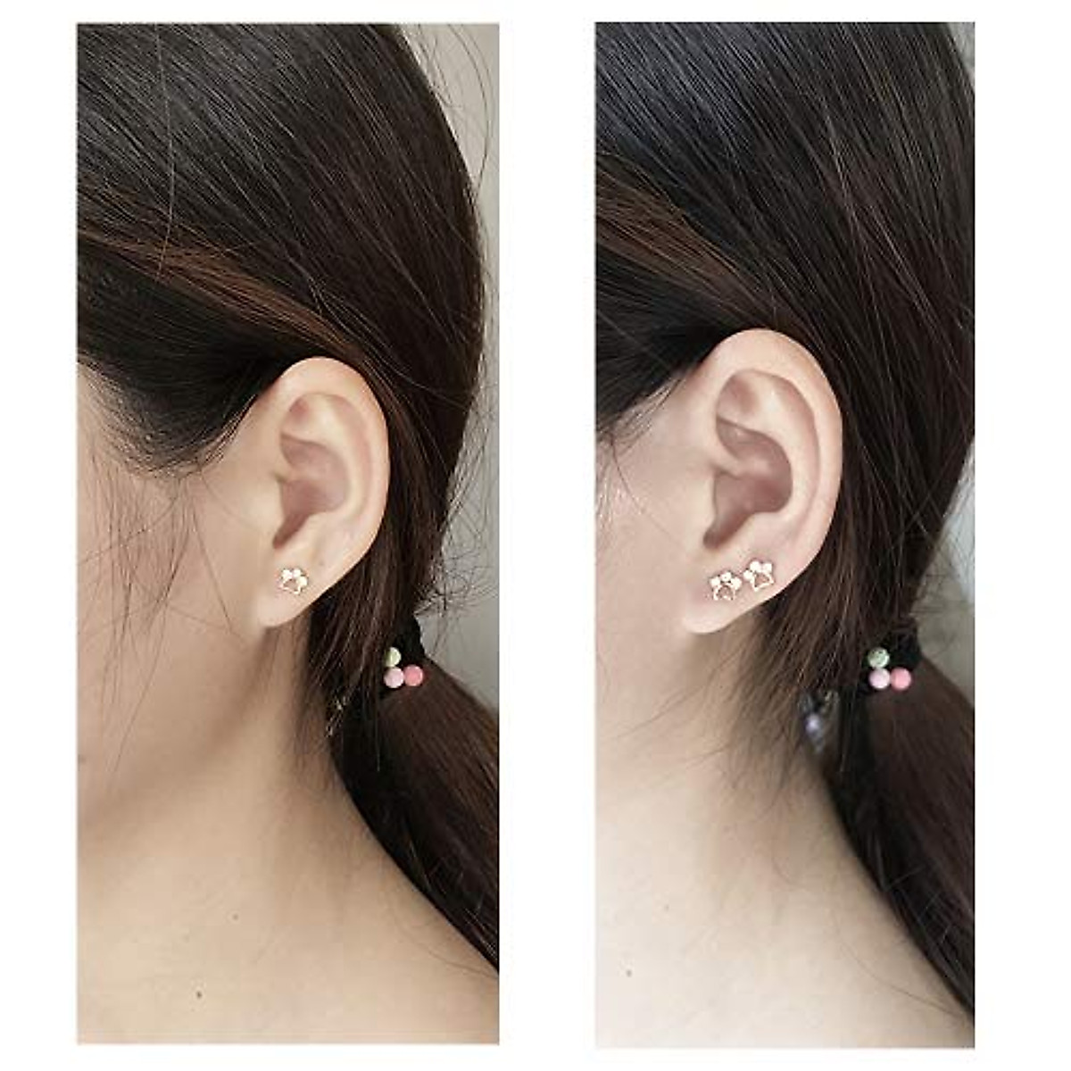 CZ Paw Earrings for Women Girls S925 Sterling Silver Cubic Zirconia Tiny Stud Tragus Post Pin Cute Paw Kitten Cat Puppy Dog Print Earrings Hypoallergenic Jewelry Gift for Pet Lover (silver)