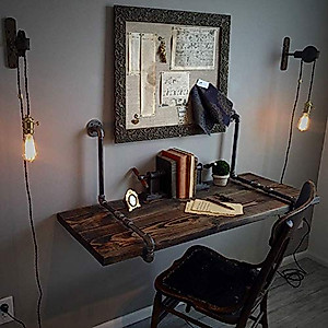 PIBM Stylish Simplicity Shelf Wall Mounted Floating Rack Shelves Retro Computer Desk Iron Art Solid Wood Save Space,2 Sizes, a , 80X50X3CM