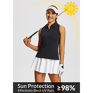 baleaf Women's Golf Shirts Tank Tops Sleeveless Tennis Polo Racerback with Collar Athletic Tanks Quick Dry-Black-XS