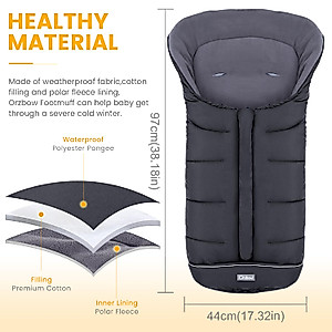 Orzbow Universal Footmuff for Stroller, Winter Warm Baby Stroller Bunting Bag, Waterproof Windproof Warm Polar Fleece Lined for Toddler Stroller Sleeping Bag, Black