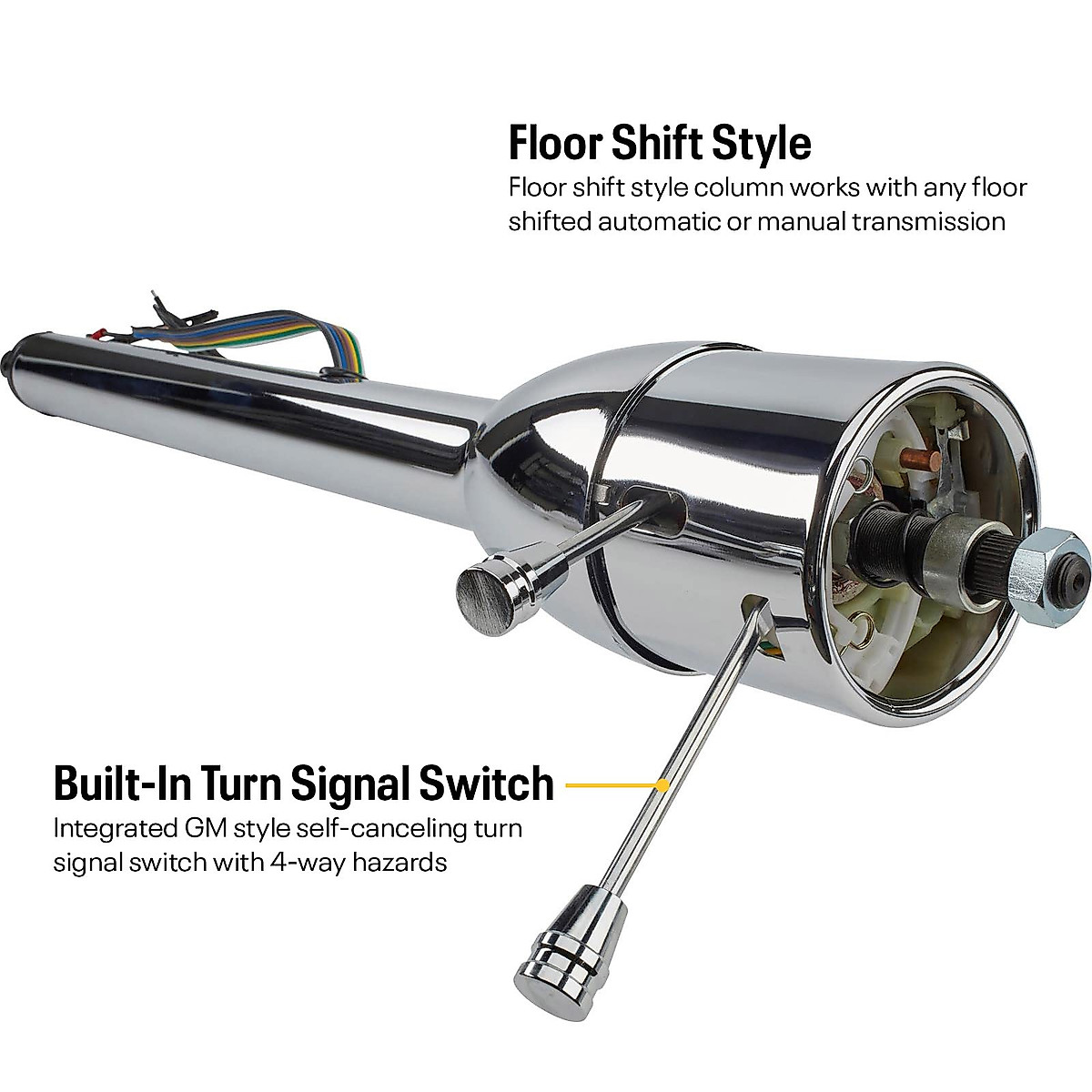 Universal GM 30-Inch Tilt Steering Column, Floor Shift, 5-Position Adjustable, Compatible with OE & Aftermarket Harnesses, 1969-1994 GM Specs, Includes Chrome Levers, Chrome