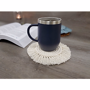 Saurya 100% Cotton Hand Knitted Bohemian Macrame Coasters for Table, Desk, Wall, Garden | Set of 2 | Moisture Absorbent | Protects Surface from Stains | Great for Gifting (Ivory)