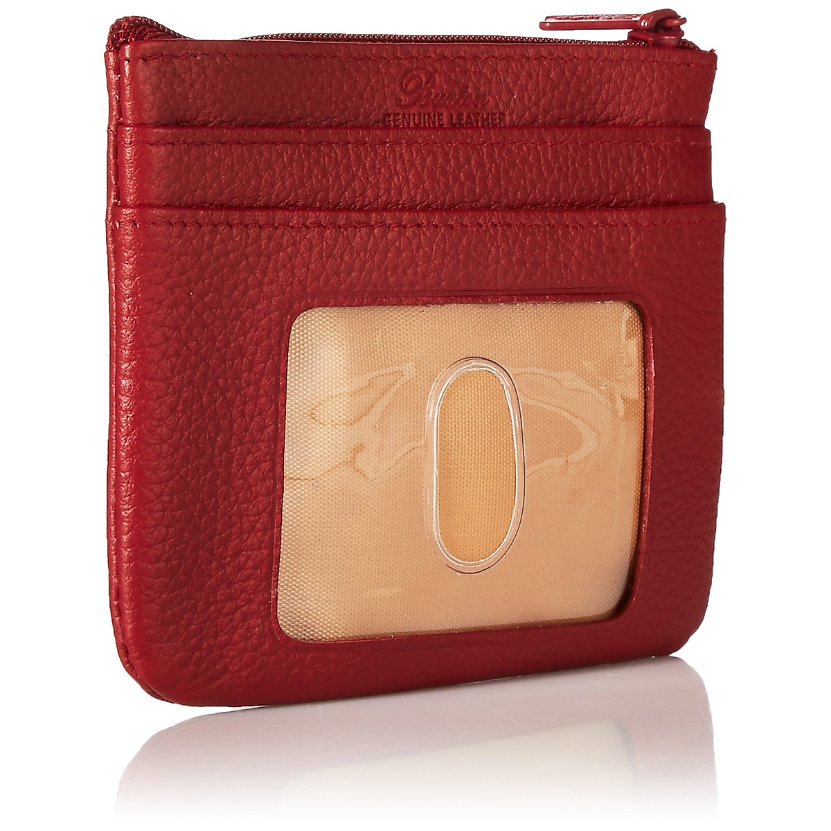 Buxton Large Leather ID Coin/Card Case Wallet, Rfid Blocking, Dark Red, One Size