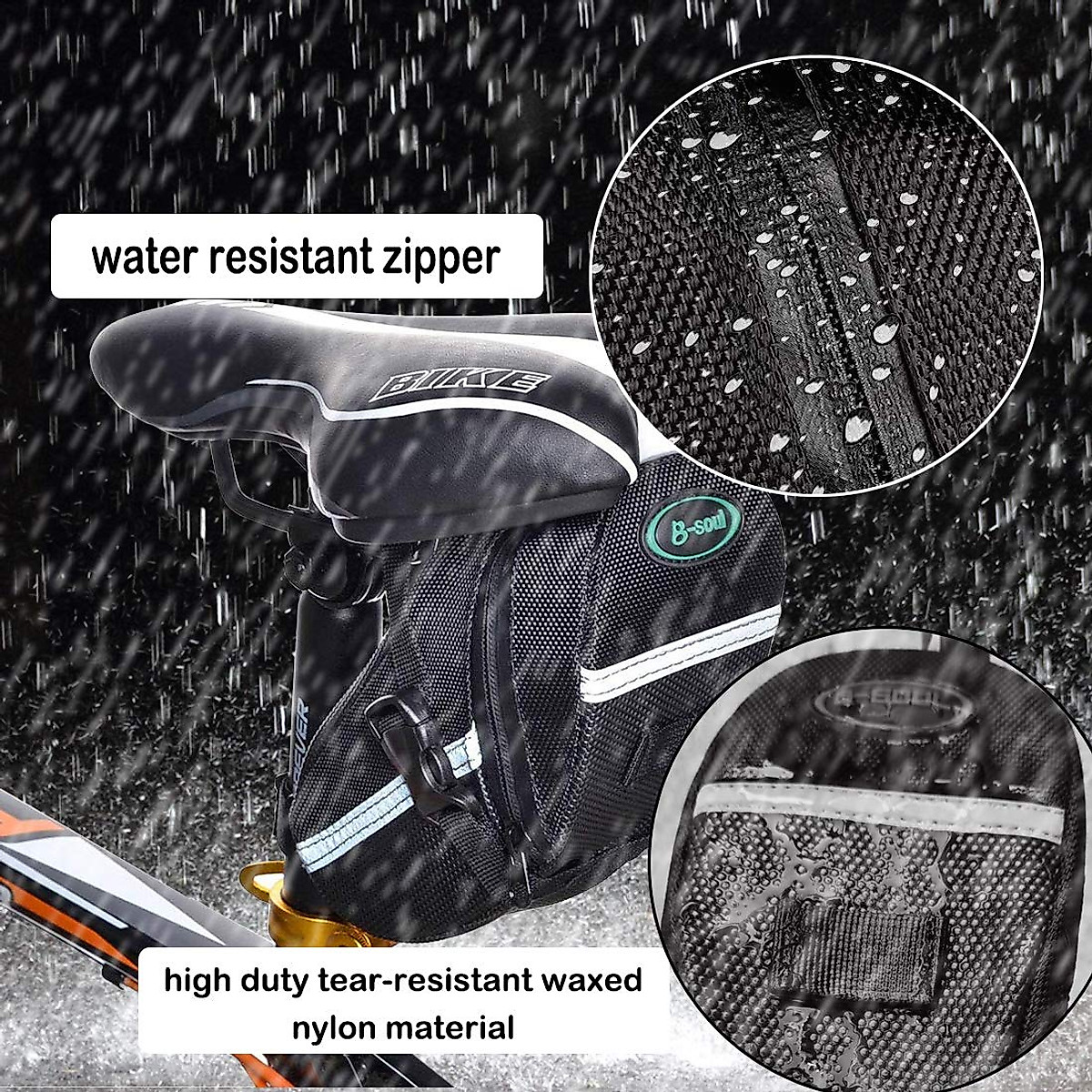 Bicycle Saddle Bag, JASLITE Bike Bag Under Seat Pouch Wedge Packs with Reflective Stripes,Bike Seat Pack Bag Cycling for Foldable Road Mountain Bike,Waterresistant