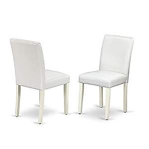 East West Furniture VAAB9-LWH-64 9Pc Dinette Set Includes a 59/76.4 Inch Oval Dining Table with Butterfly Leaf and 8 Parson Chair with Linen Leg and PU Leather Color White, 9 Pieces