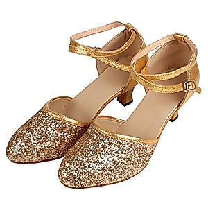 Andux Women's Ballroom Leather Dancing Shoes for Latin Chacha Samba Modern Jazz 3.5cm Heel LDWX-01 (42, Gold)