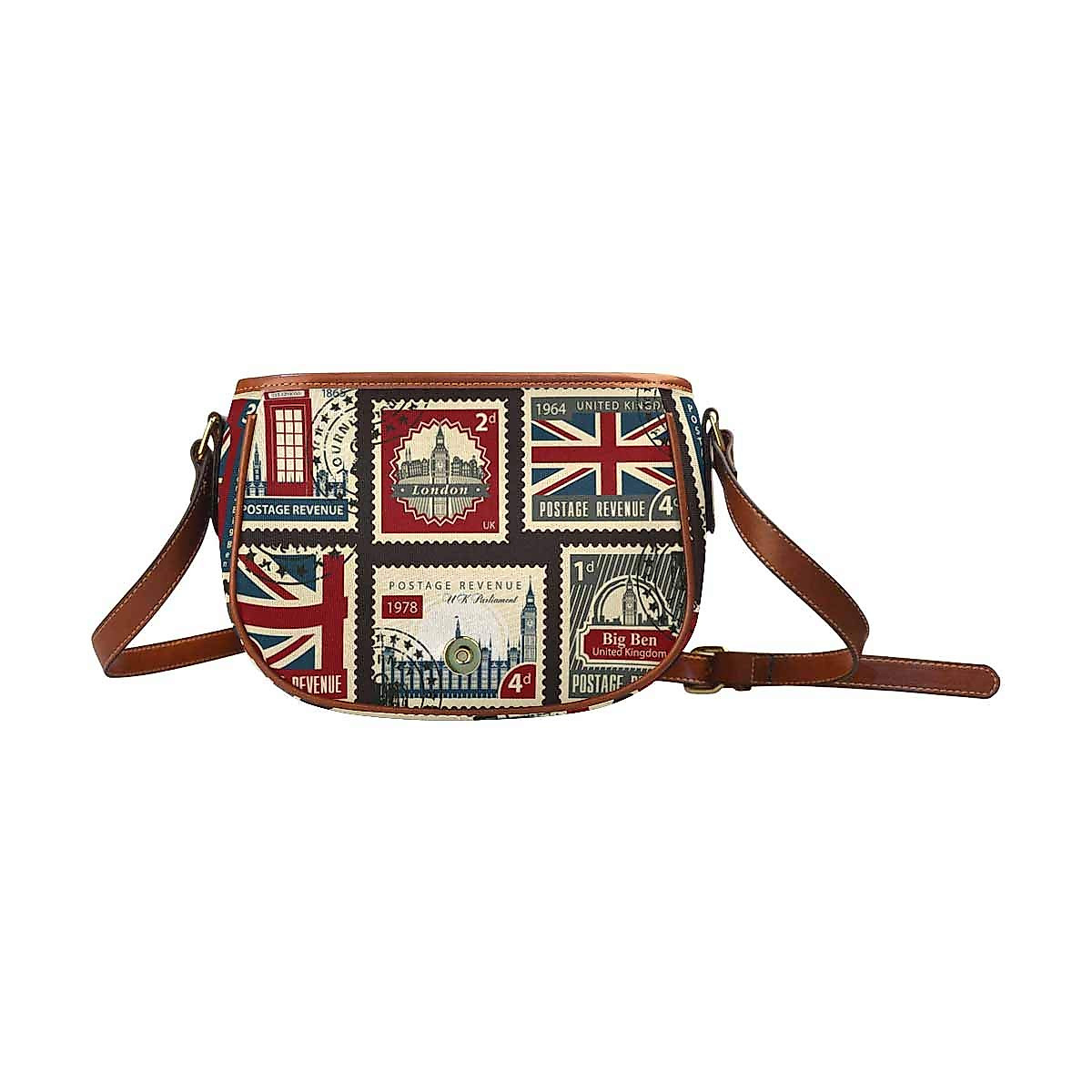 InterestPrint Stamps With the Union Jack, Parliament, Big Ben and London Boho Crossbody Saddle Shoulder Bag Sling Shoulder Bag