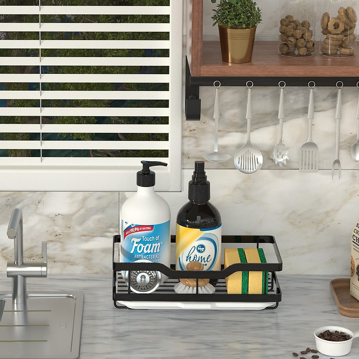 Maifan Sink Caddy Sponge Holder for Kitchen Sink, Large Kitchen Sponge Sink Caddy Organizer, 304 Stainless Steel Dish Soap Caddy Sink Tray Rack for Countertop Storage