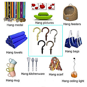 IDEALSV 100 Pcs Cup Hooks 7/8 Inch Screw Ceiling Hooks Christmas Lights Hooks Patio Hanging Hooks Jewelry Hooks 5 Colors Gold,Bronze,Black,Antique Copper,Silver