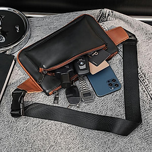 Bestsent Men's Leather Sling Bag,Chest Shoulder Backpack, Water waterproof Crossbody Bag (#03 Black&Brown)