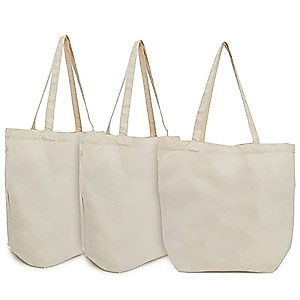 Reusable Canvas Grocery Bags, Non Woven Cloth Tote Bags with Handles for Shopping (16.5 x 19.5 In, 3 Pack)