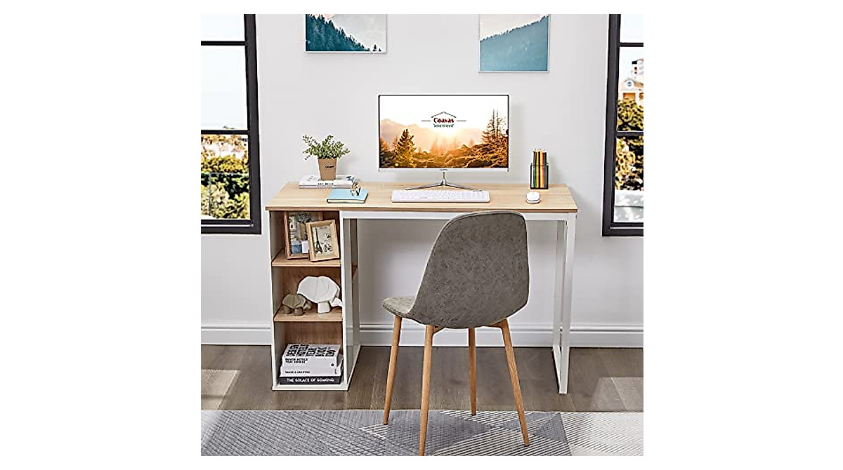 Computer Desk with Storage Shelves - Modern Oak Design