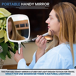 MIRRORVANA® Large Hand Held Mirror with Comfy Handle for Women and Men - Personal Barber Haircut Mirror to See Back of Head - Espejo de Mano - 9" x 13" (White)